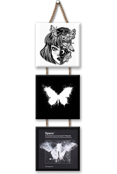 Kelebek 3 Parça Ipli Mdf TABLOTLH2644