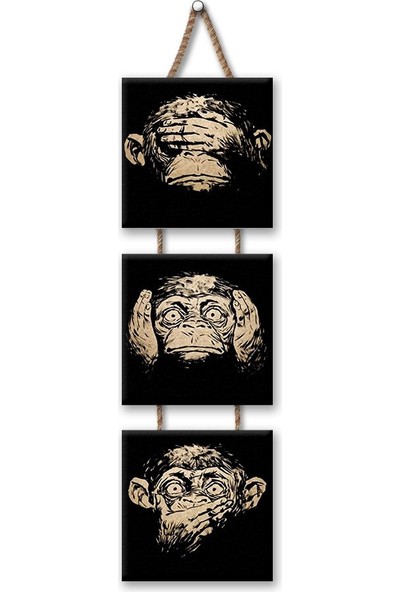 3 Maymun 3 Parça Ipli Mdf TABLOTLH1047