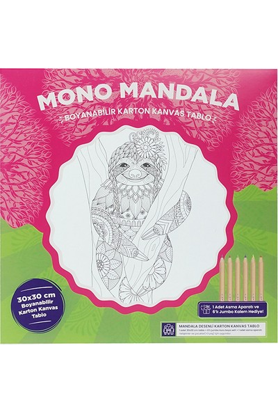 Mono Mandala Karton Kanvas Ahşap Çerçeve Görünümlü Tembel Hayvan Boyama Kalem Mono Mandala Karton Kanvas Ahşap Çerçeve Görünümlü Tembel Hayvan Boyama Kalem