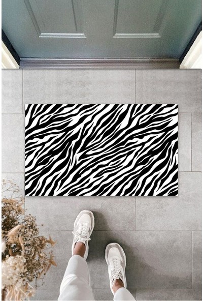 Parla Siyah Kapı Önü Paspası Zebra Desen PS890