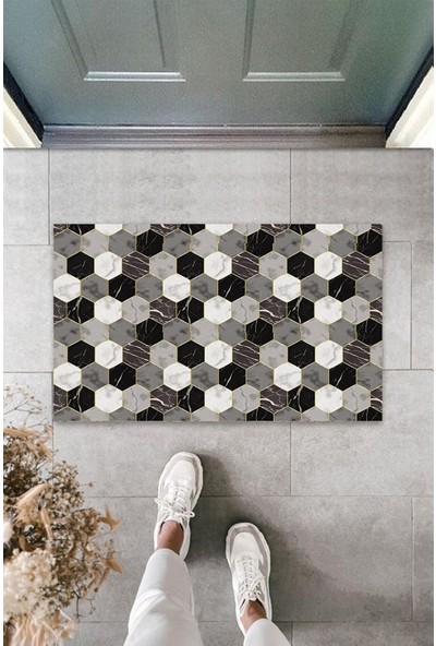 Parla Dijital Baskı Gri Petek Kapı Paspası PS1100