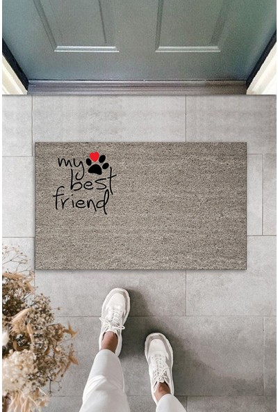 Parla Dijital Baskı Gri Patili My Best Friend Dekoratif Kapı Paspası PS1337 Parla Dijital Baskı Gri Patili My Best Friend Dekoratif Kapı Paspası PS1337