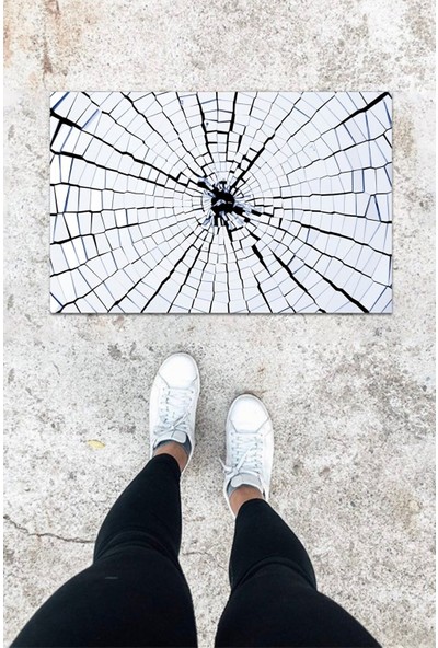 Parla Dijital Baskı Beyaz Kırık Cam Desen Kapı Önü Paspası PS1376