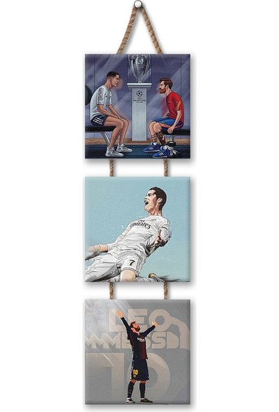 Messi ve Ronaldo 3 Parça Ipli Mdf TABLOTLH1136