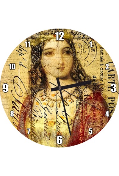 Cakatablo Kart Postal ve Kraliçe Duvar Saati (Çap 30X30 Cm)