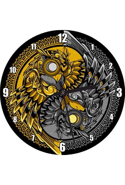 Cakatablo Yin Yang Baykuş Duvar Saati (Çap 50X50 cm ) Cakatablo Yin Yang Baykuş Duvar Saati (Çap 50X50 cm )