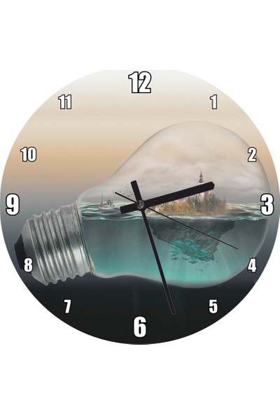 Cakatablo Ampul Içinde Okyanus ve Ada Illüstrasyonu Duvar Saati (Çap 30X30 Cm)