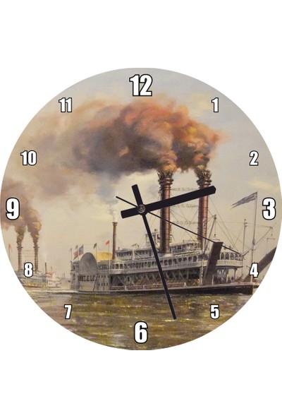Cakatablo Antika Buharlı Vapurlar Duvar Saati (Çap 50X50 cm )