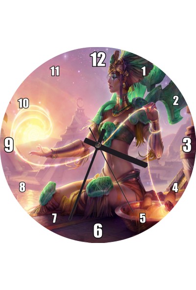 Cakatablo Güneşi Ören Yeşil Kıyafetli Melek Duvar Saati (Çap 30X30 Cm)