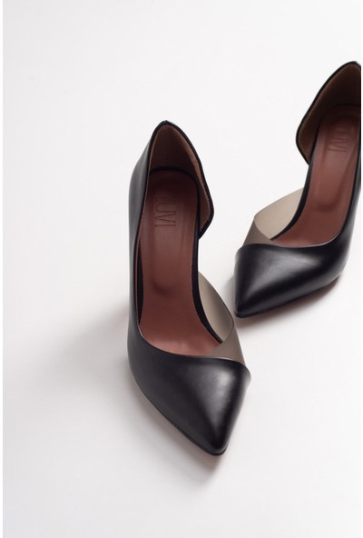 Luvi 653 Siyah Cilt Topuklu Kadın Ayakkabı