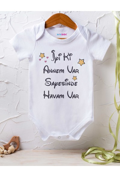 Elis Bebe Iyi Ki Annem Var Baskılı Bebek Zıbın Anne Baskılı Çıtçıtlı Badi Bebek Beyaz Body