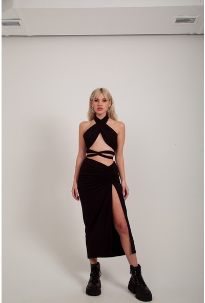 Holly Lolly Kadın Siyah Yırtmaçlı Yüksek Bel Shera Etek Holly Lolly Kadın Siyah Yırtmaçlı Yüksek Bel Shera Etek