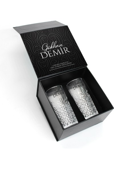 Kadehçi Kişiye Özel Kristal - Kişiselleştirilebilir Suni Deri Kutulu Ikili Rakı Kadehi