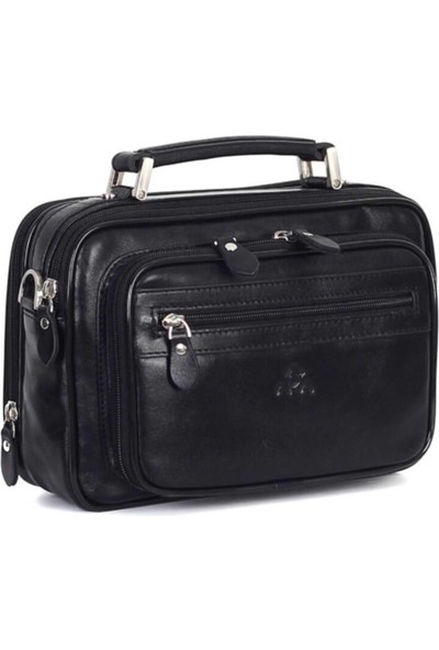 Murşev Aka Deri Siyah % 100 Hakiki Deri El ve Omuz Çantası 318-1