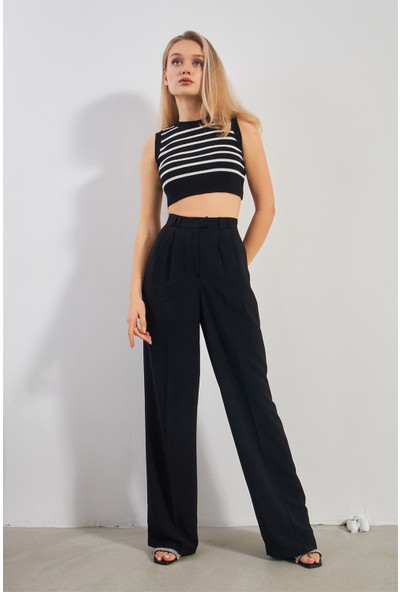 MyLove Yüksek Bel Bol Paça Pantolon Siyah