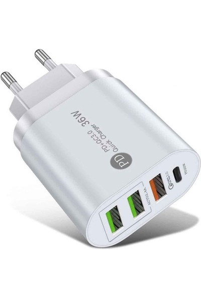 Winex 36W PD20W+3USBA 4 Çıkışlı Ev Tipi Şarj Aleti Başlığı Beyaz Winex 36W PD20W+3USBA 4 Çıkışlı Ev Tipi Şarj Aleti Başlığı Beyaz
