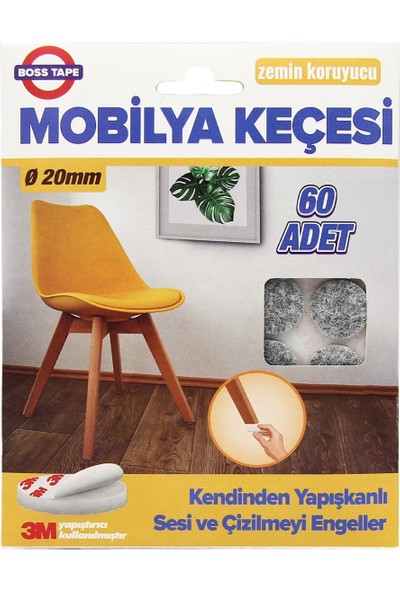Boss Tape 3m Yapışkanlı 60 Adet 20MM Gri Mobilya Sandalye Masa Ayağı Keçesi Boss Tape 3m Yapışkanlı 60 Adet 20MM Gri Mobilya Sandalye Masa Ayağı Keçesi