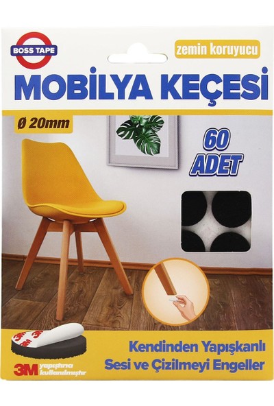 Boss Tape 3m Yapışkanlı 60 Adet 20MM Siyah Mobilya Sandalye Masa Ayağı Keçesi Boss Tape 3m Yapışkanlı 60 Adet 20MM Siyah Mobilya Sandalye Masa Ayağı Keçesi