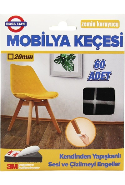 Boss Tape 3m Yapışkanlı 60 Adet 20MM Siyah Mobilya Sandalye Masa Ayağı Keçesi Boss Tape 3m Yapışkanlı 60 Adet 20MM Siyah Mobilya Sandalye Masa Ayağı Keçesi