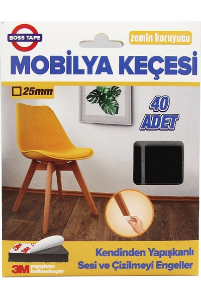 Boss Tape 3m Yapışkanlı 40 Adet 25MM Kare Siyah Mobilya Sandalye Masa Ayağı Keçesi Boss Tape 3m Yapışkanlı 40 Adet 25MM Kare Siyah Mobilya Sandalye Masa Ayağı Keçesi