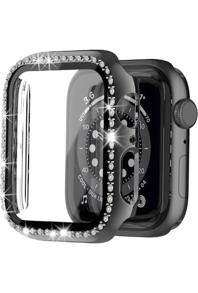 Microcase Apple Watch 7 41MM Ekran Korumalı Elmas Taş Kaplama Sert Rubber Kılıf - Siyah Microcase Apple Watch 7 41MM Ekran Korumalı Elmas Taş Kaplama Sert Rubber Kılıf - Siyah
