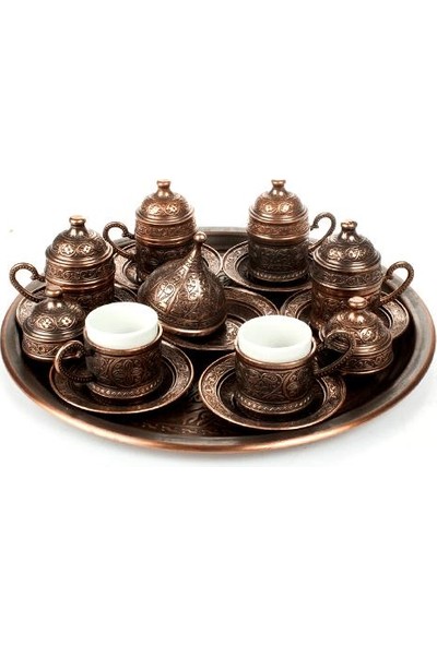 Xnews Osmanlı Motifli 6 Kişilik Türk Kahve Seti - Bakır- Xnews Osmanlı Motifli 6 Kişilik Türk Kahve Seti - Bakır-