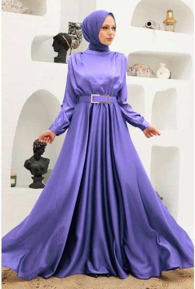 Neva Style Tesettürlü Abiye Elbise - Tokalı Kemerli Saten Açık Lila Tesettür Abiye Elbise 3378ALILA Neva Style Tesettürlü Abiye Elbise - Tokalı Kemerli Saten Açık Lila Tesettür Abiye Elbise 3378ALILA