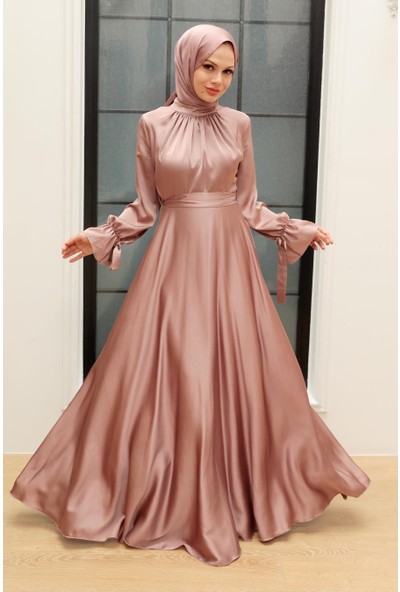 Neva Style Tesettürlü Abiye Elbise - Saten Bej Tesettür Abiye Elbise 3449BEJ Neva Style Tesettürlü Abiye Elbise - Saten Bej Tesettür Abiye Elbise 3449BEJ