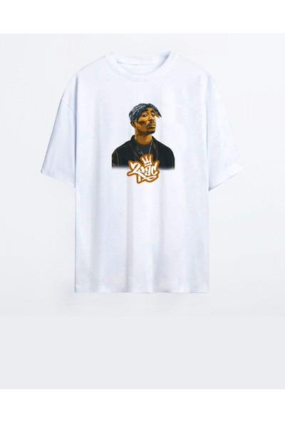 Tupac 002 Beyaz Hg Erkek Oversize Tshirt - Tişört