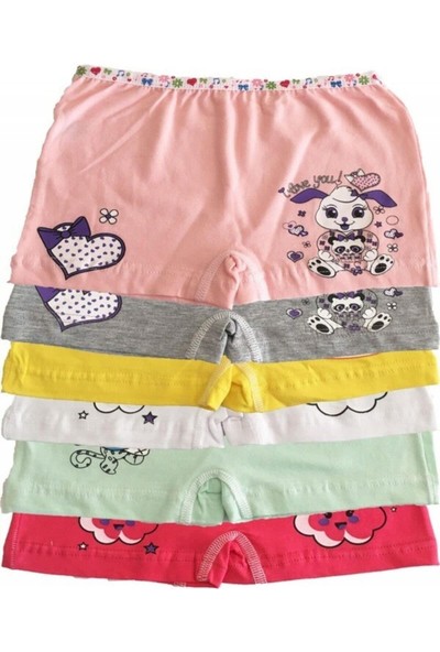 Kız Çocuk Renkli Likralı Pamuk Boxer Külot 6'lı Kız Çocuk Renkli Likralı Pamuk Boxer Külot 6'lı
