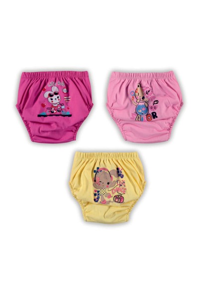 Pamuklu 3'lü Kız Neşeli Alıştırma Külodu