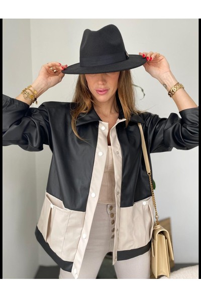 Rouge Siyah - Bej Tasarım Barkle Yazlık Mevsimlik Ceket