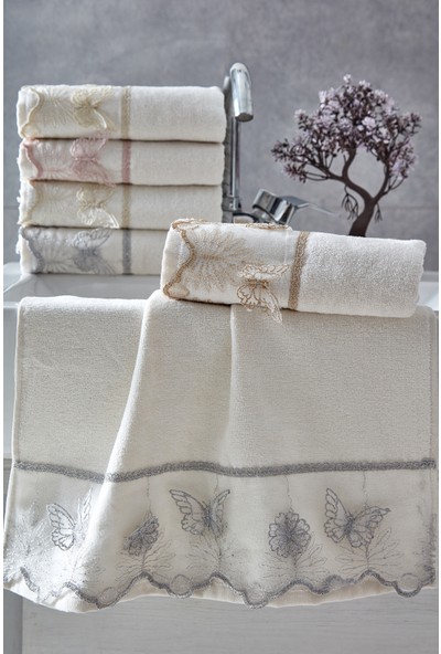 Şengil Ev Tekstil Kelebek Güpürlü 50*90 6'lı El/yüz Havlu Seti