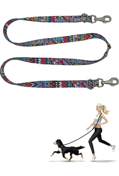Etnik Desenli Eller Serbest Köpek Gezdirme Kayışı / Hands Free Bel Tasması