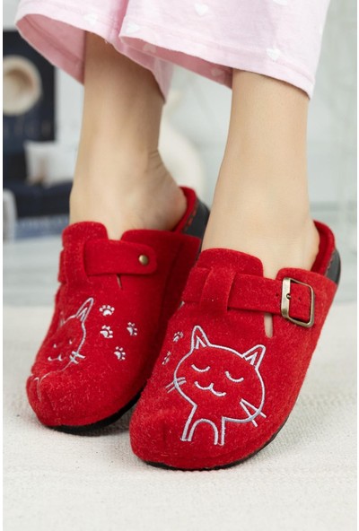 ModaFrato 50854 Kedili Kadın Ev Terliği Kışlık Terlik Çeyiz Bohça