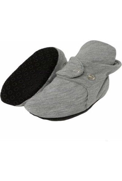Sudeti Organik Pamuk Bebek Patiği, Kaydırmaz Taban, Pamuklu Yenidoğan Pandufu Ev Kreş Ayakkabı, Gri