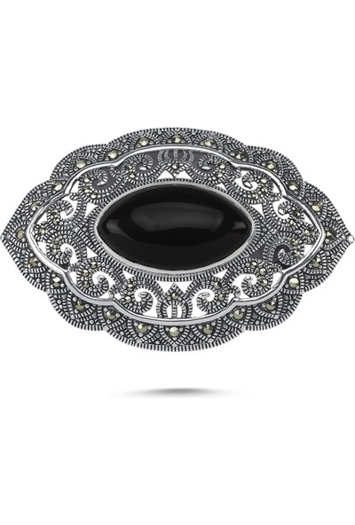Gümüşhane Silver Oniks & Markazit Taşlı Broş