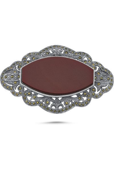 Gümüşhane Silver Kırmızı Akik & Markazit Taşlı Broş Gümüşhane Silver Kırmızı Akik & Markazit Taşlı Broş