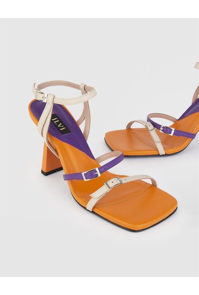 İLVİ Helmi Deri Kadın Turuncu Topuklu Sandalet