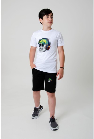 Pina Kids Erkek Çocuk Yazlık Şortlu Takım Kurukafa Baskılı Pina Kids Erkek Çocuk Yazlık Şortlu Takım Kurukafa Baskılı