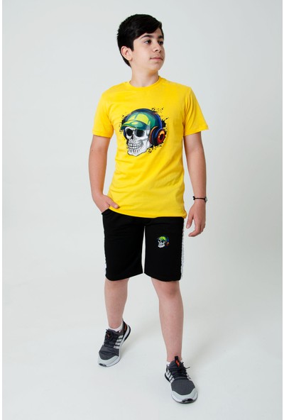 Pina Kids Erkek Çocuk Yazlık Şortlu Takım Kurukafa Baskılı Pina Kids Erkek Çocuk Yazlık Şortlu Takım Kurukafa Baskılı