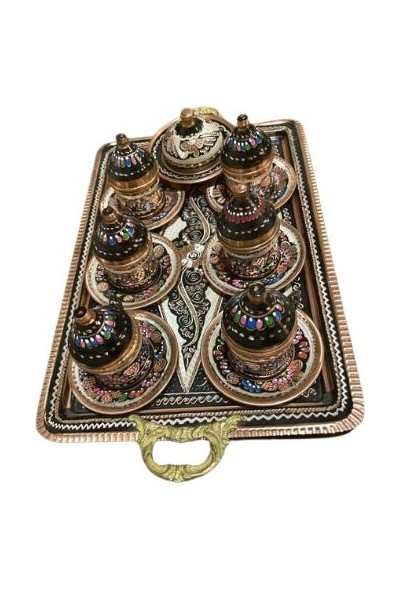 Desenli Bakır Fincan Takımı