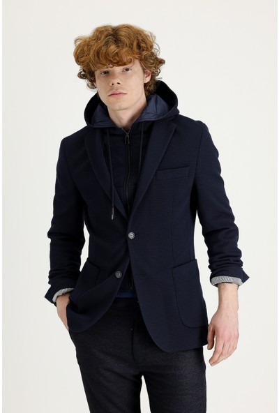 Kiğılı Süper Slim Fit Kapişonlu Kuşgözü Spor Ceket