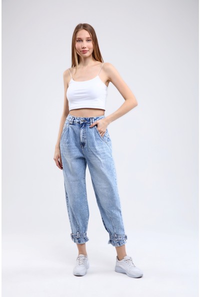 Home Store Pantolon Jean,paçası Tokalı Bantlı,çift Biritli Mavı Home Store Pantolon Jean,paçası Tokalı Bantlı,çift Biritli Mavı