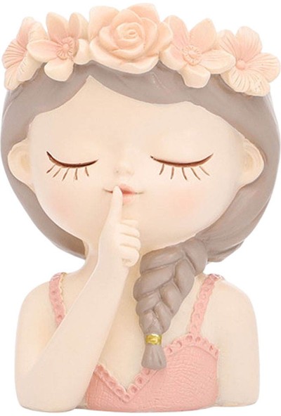 F Fityle Reçine Kız Şekli Bitki Saksı Ekici Kadınlar Kafa Heykeli Etli Pot 7X7X11CM (Yurt Dışından)