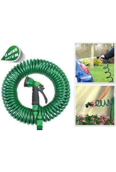 Hortum Sulama Başlıklı Hortum 4 Fonksiyonlu Sulama Başlıklı Spiral Hortum 15 Metre