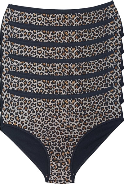 Bluence Leopar Baskılı Yüksek Bel Likralı Pamuklu Bato Külot 6 Adet