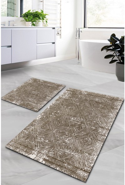 Silik Labirent Desenli Kahve 2'li Halı Takımı (60X100/40X60) - CP1332