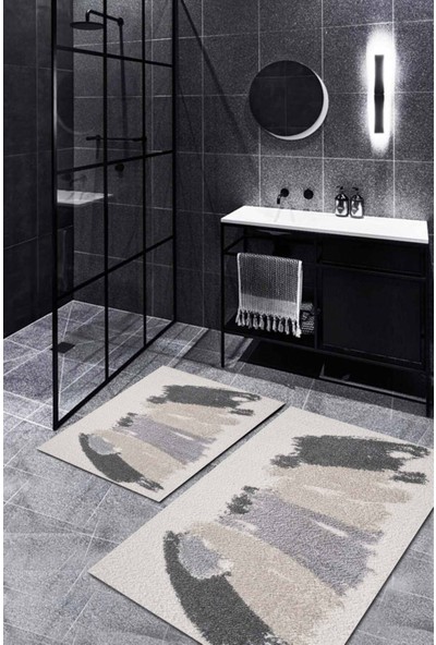 Tuval Desenli Krem 2'li Halı Takımı (60X100/40X60) - CP1337