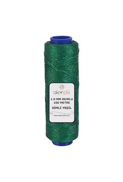 Akeriplik Simli Yeşil 1.0 mm 100 Metre Mumlu Ip Saraç Deri Dikiş Ipi Kolye Takı Tasarım Ipi Bileklik Ipi